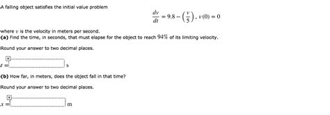 solved a falling object satisfies the initial value problem