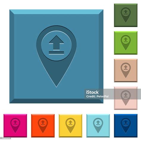 上傳 Gps 地圖位置刻在邊緣方形按鈕的圖示向量圖形及更多下載圖片 下載 交換 傳送 Istock