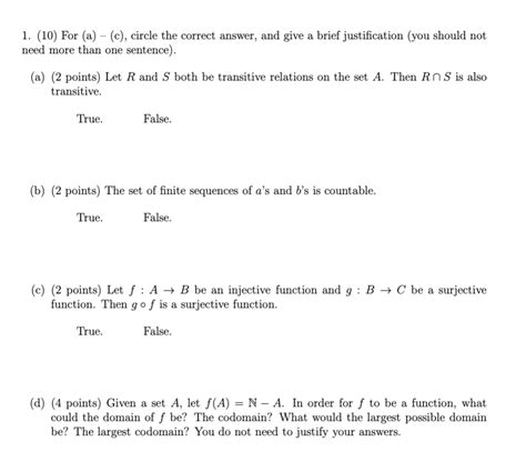 1 10 For A C Circle The Correct Answer And Chegg Com