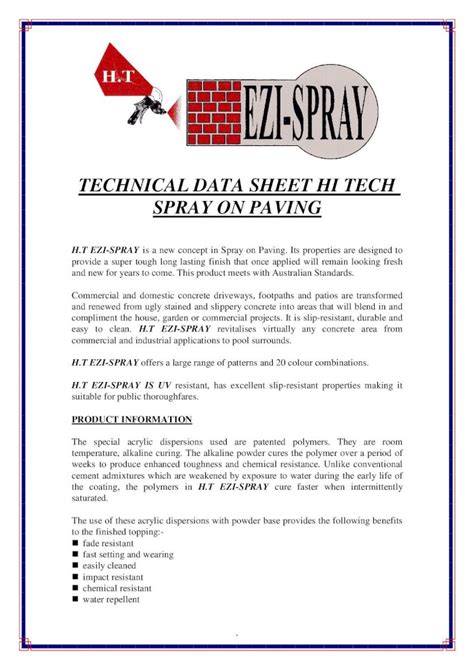 PDF TECHNICAL DATA SHEET HI TECH SPRAY ON PAVING 1 TECHNICAL DATA SHEET HI TECH SPRAY ON
