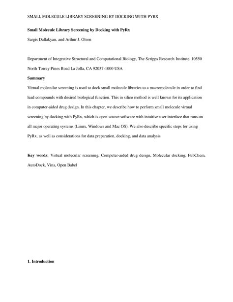 Pdf Small Molecule Library Screening By Docking With Pyrx