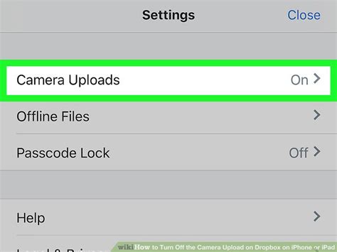 how to turn off the camera upload on dropbox on iphone or ipad
