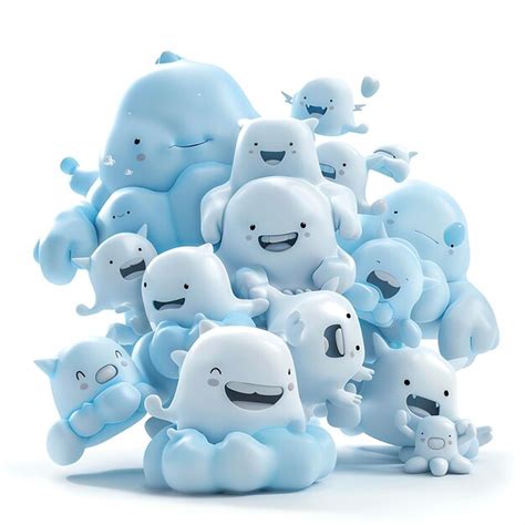 Cute Blue Cartoon Characters On A Cloud Premium Ai Generated Image