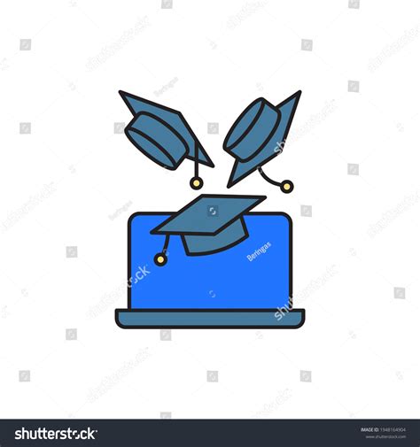 Graduation Cap On Screen Laptop Icon Stock Vector Royalty Free