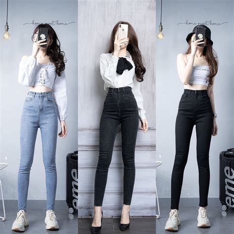 Quần Jean Skinny Nữ Dáng Ôm Lưng Siêu Cao Trơn Basic Shopee Việt Nam