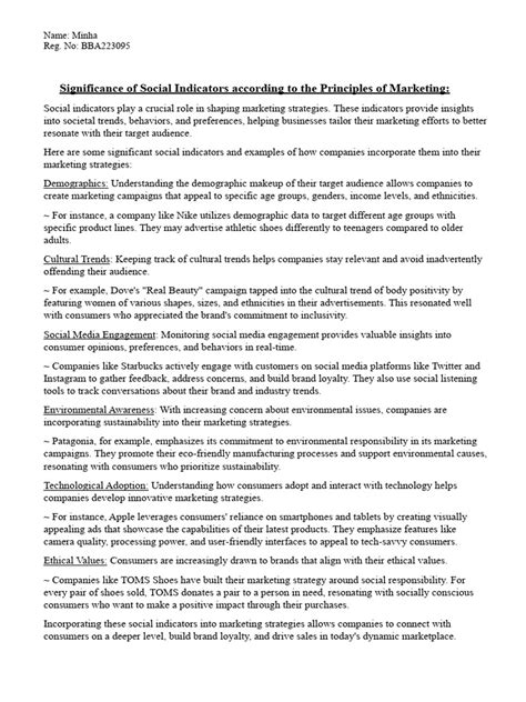 Significance Of Social Indicators According To The Principles Of Marketing Pdf Brand Marketing