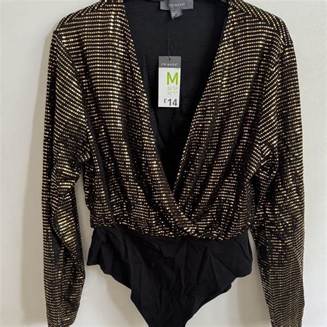 Primark Gold Sparkly Bodysuit Size M Brand New Depop