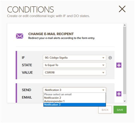i cannot add more than one email address when trying to setup a condition
