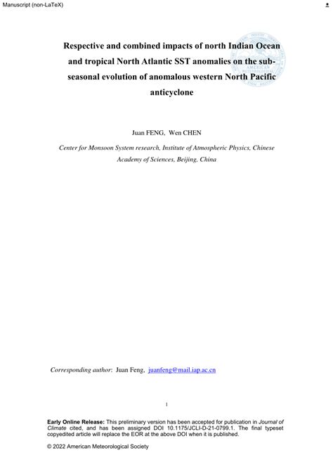 Pdf Respective And Combined Impacts Of North Indian Ocean And