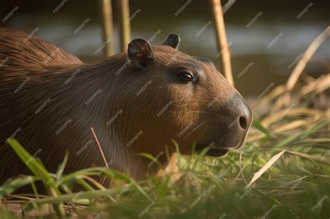 Premium Ai Image Friendly Capybara Lounging In A South American Wetland