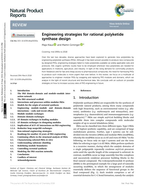 Pdf Engineering Strategies For Rational Polyketide Synthase Design