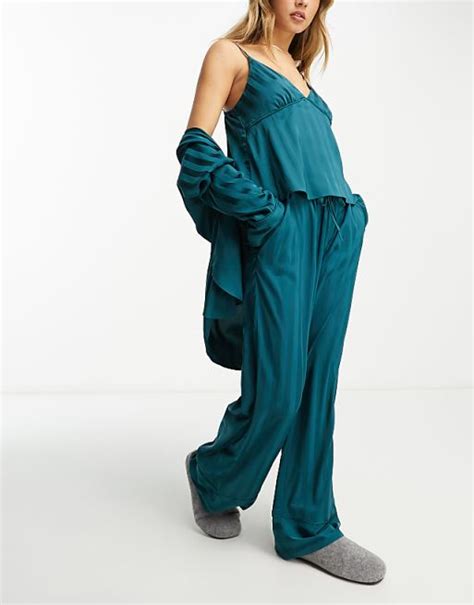 Abercrombie And Fitch Mix And Match Satin Pyjama Bottoms In Teal Asos