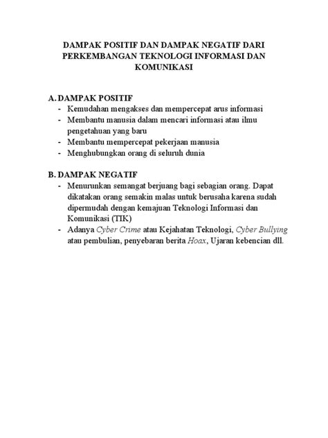 Dampak Positif Dan Dampak Negatif Dari Perkembangan Teknologi Informasi Dan Komunikasi Pdf
