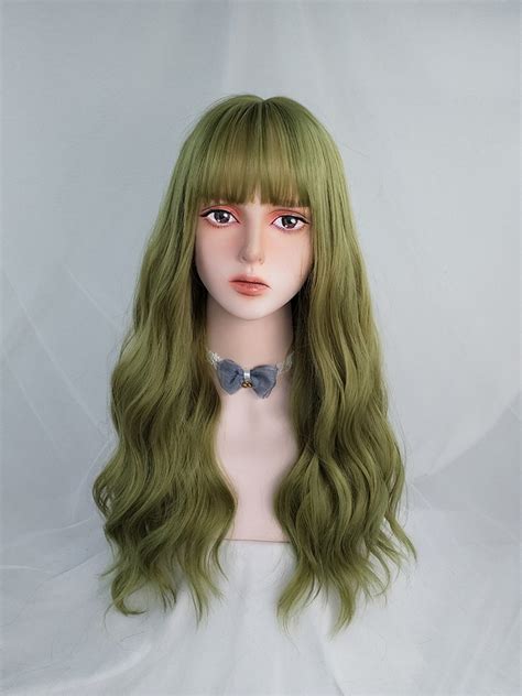 Evahair Dark Green Long Wavy Synthetic Wig With Bangs Home Evahair