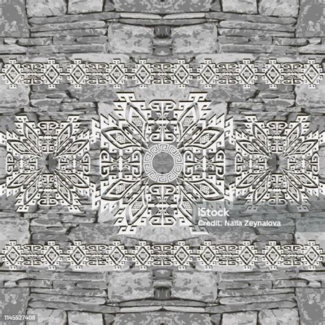돌 질감 그리스어 국경 완벽 한 패턴입니다 추상적인 벡터 단색 배경입니다 기하학적 부족 돌 배경을 반복 합니다 그리스 키 메 더