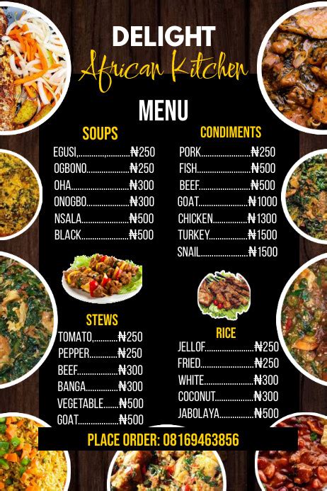 African Kitchen Menu Flyer Template Postermywall