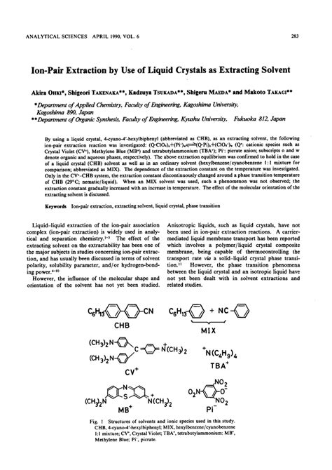 Pdf Ion Pair Extraction By Use Of Liquid Crystals As Extracting Solvent