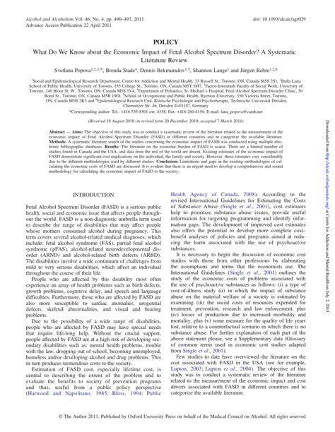 Pdf What Do We Know About The Economic Impact Of Fetal Alcohol