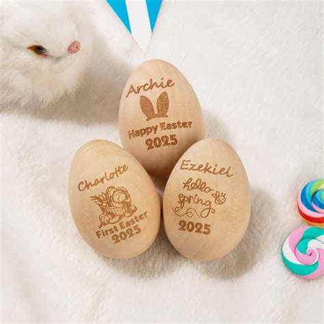 Uovo Di Legno Liscio Inciso Personalizzato Happy Easter 2025 Con Nome E