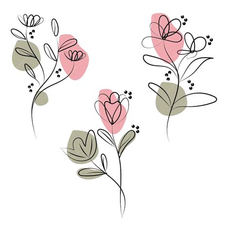 라인 아트 스타일의 한 선 그리기 미니멀 꽃 그림 프리미엄 벡터