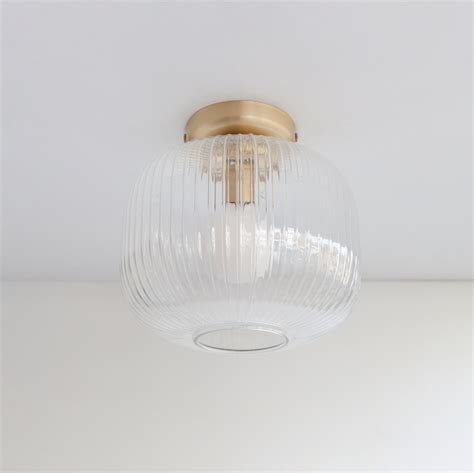 Clear Reeded Glass Flush Ceiling Light Etsy