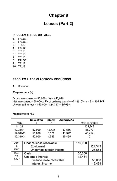 Solman Intermediate Accounting Chapter Leases Part PROBLEM TRUE OR FALSE FALSE