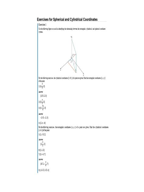 Problems For Cylindrical And Spherical Coordinates Pdf Coordinate