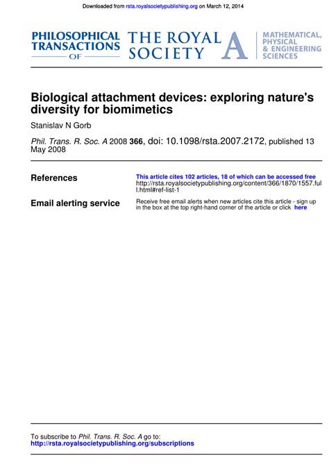 Pdf Biological Attachment Devices Exploring Natures Diversity For Biomimetics
