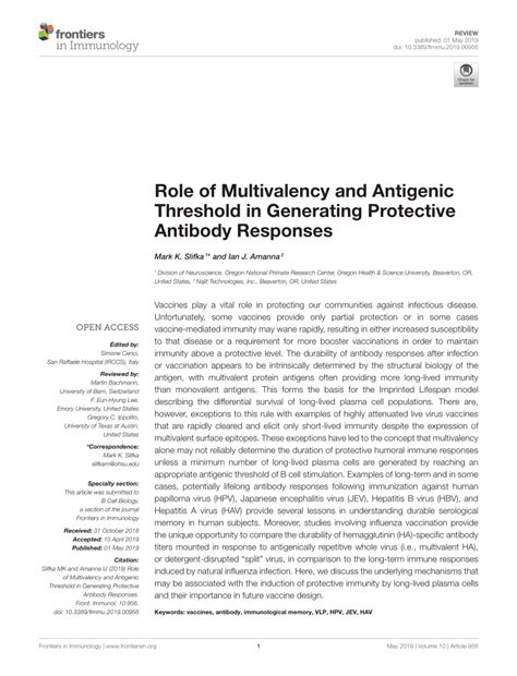 Pdf Role Of Multivalency And Antigenic Threshold In Generating Protective Antibody Responses