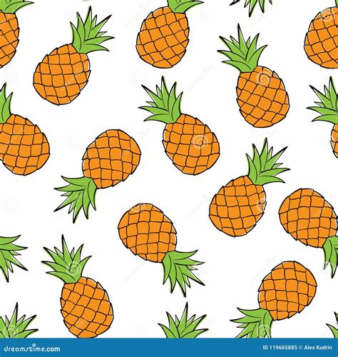 Seamless Pattern Of Pineapples Stock Vector Illustration Of Ananas