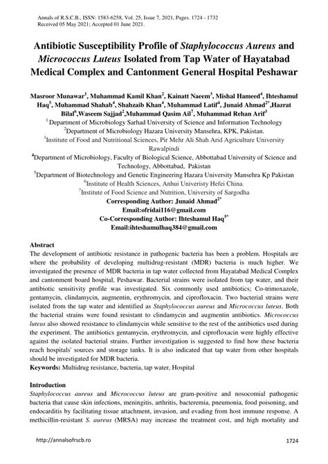 Pdf Antibiotic Susceptibility Profile Of Staphylococcus Aureus And Micrococcus Luteus Isolated