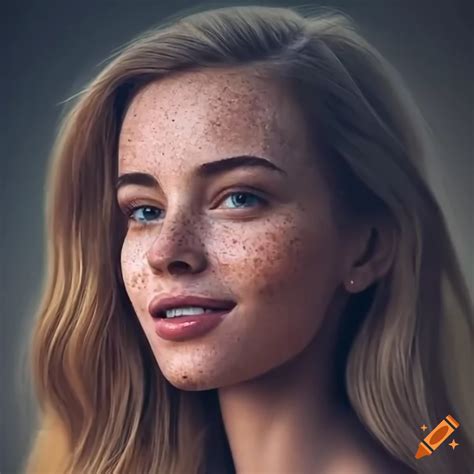 Portrait Of A Beautiful Young Woman With Delicate Freckles