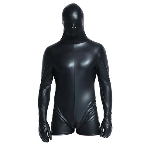 Mens Black Latex Full Body Cosplay Catsuit In Latex Sexy Pu Leather