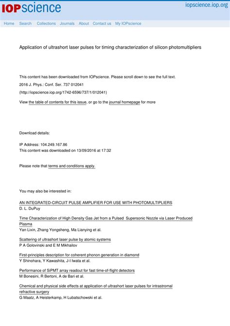 Pdf Application Of Ultrashort Laser Pulses For Timing Characterization Of Silicon Photomultipliers