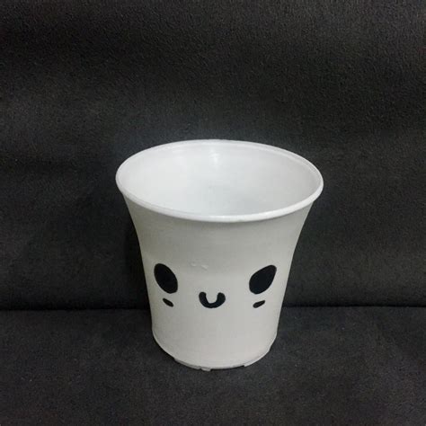 กระถางพลาสติกสีขาว แบบวาดหน้าคละลาย ขนาด 2 นิ้ว ขายแพ็คละ 150 บาท 1 แพ