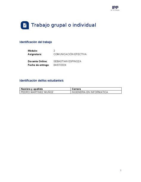 M2 E1 Comunicación Efectiva Epi2 Trabajo Grupal O Individual Identificación Del Trabajo Módulo