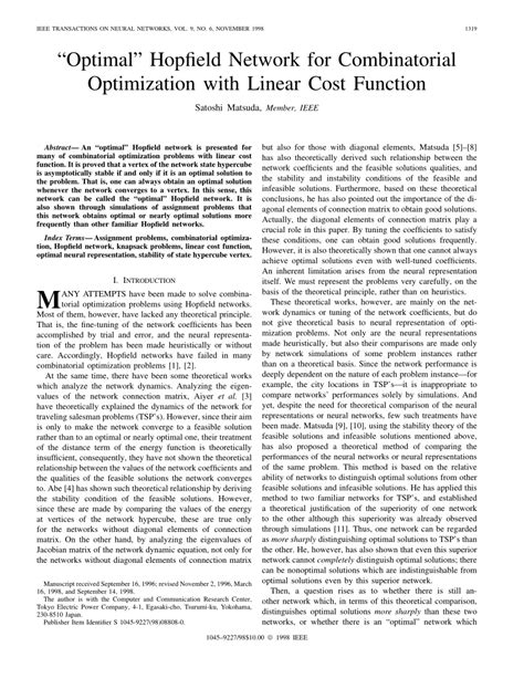 PDF Optimal Hopfield Network For Combinatorial Optimization With