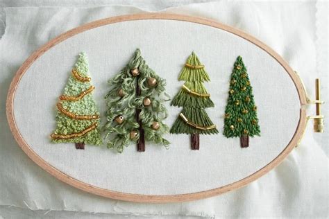 Textured Trees PDF Pattern Christmas Embroidery Holiday Etsy Canada