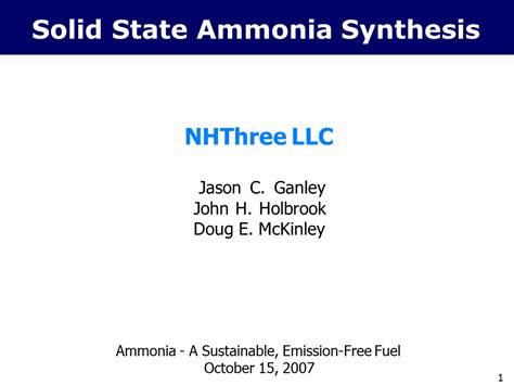 Topic Solid State Ammonia Synthesis Ammonia Energy Association