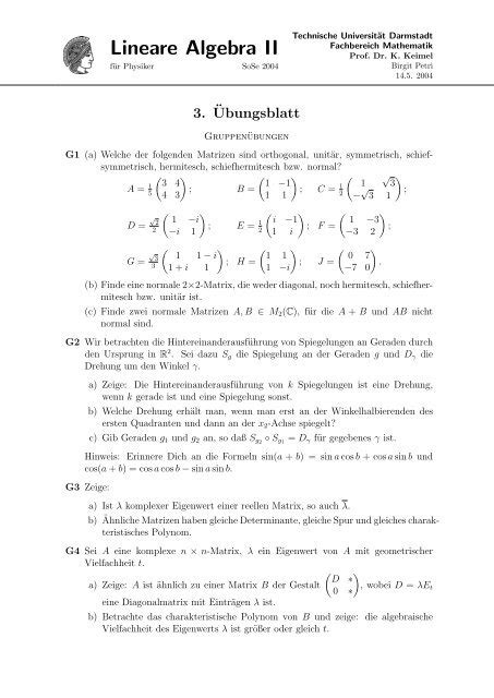 A Lineare Algebra Ii Fachbereich Mathematik Technische