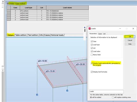 is it possible to obtain table of loads transferred to beams from