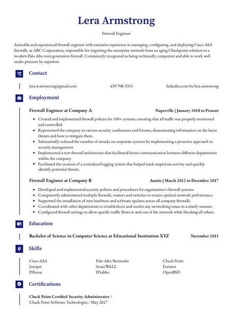 Firewall Engineer Resume Cv Example And Writing Guide