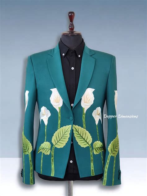 Womens Embroidered Teal Suit Bespoke Floral 2pc Set Etsy