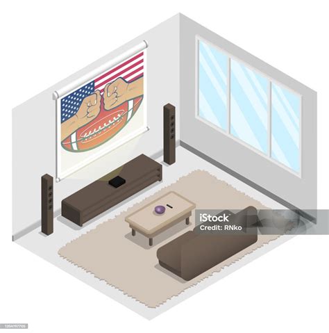 등등 도면 거실 스피커와 프로젝터 스크린이 있는 홈 시어터 프리미엄 홈 시네마 장비 흰색 배경에서 격리된 사실적인 3d 벡터 3차원 형태에 대한 스톡 벡터 아트 및 기타