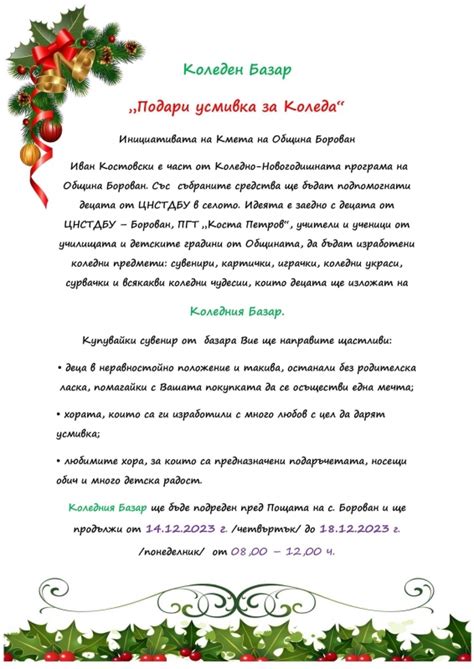 Община Борован организира благотворителен базар Подари усмивка за Коледа