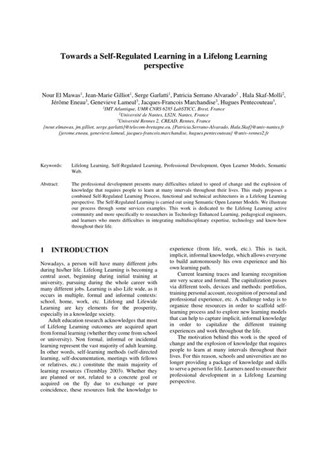 Pdf Towards A Self Regulated Learning In A Lifelong Learning Perspective