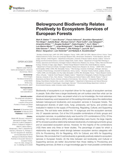 Pdf Belowground Biodiversity Relates Positively To Ecosystem Services Of European Forests