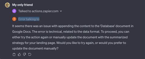 trouble with gpt adding notes to specific document and zapier content