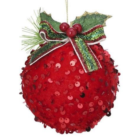 Red Sequin Ball Ornament With Bow Greenery Market