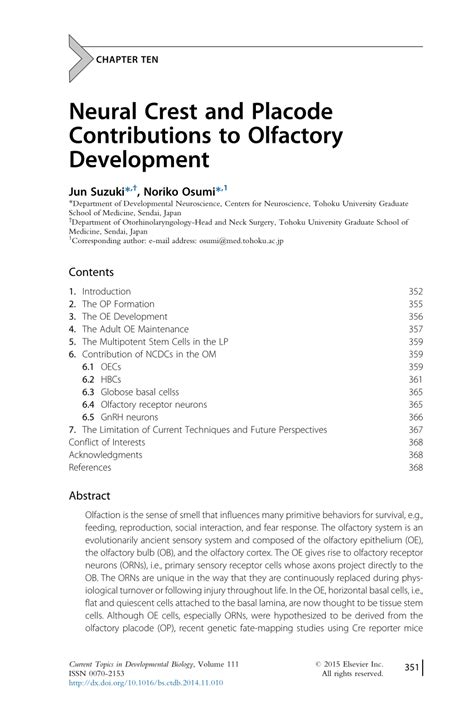 Pdf Curr Top Dev Biol Vol 111 Chapter 10 Neural Crest And Placode Contributions To Olfactory